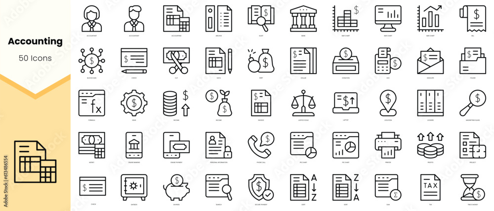 Set of accounting Icons. Simple line art style icons pack. Vector ...