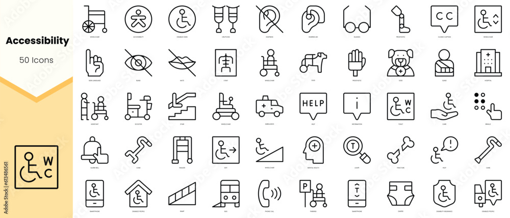 Set of accessibility Icons. Simple line art style icons pack. Vector ...
