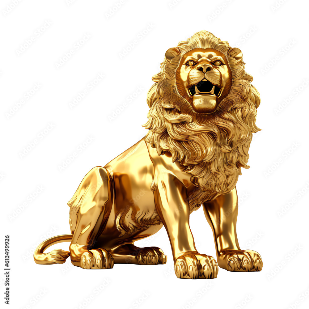 Golden lion statue isolated on transparent background - Generative AI ...