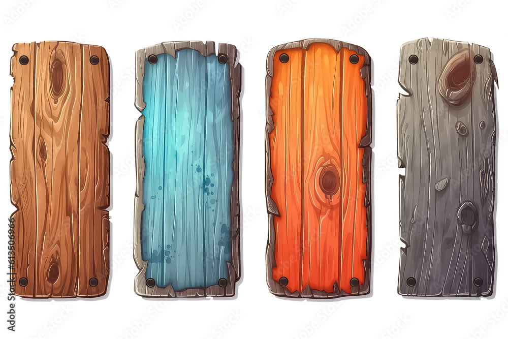 set wooden board in cartoon style for video game isolated on white ...