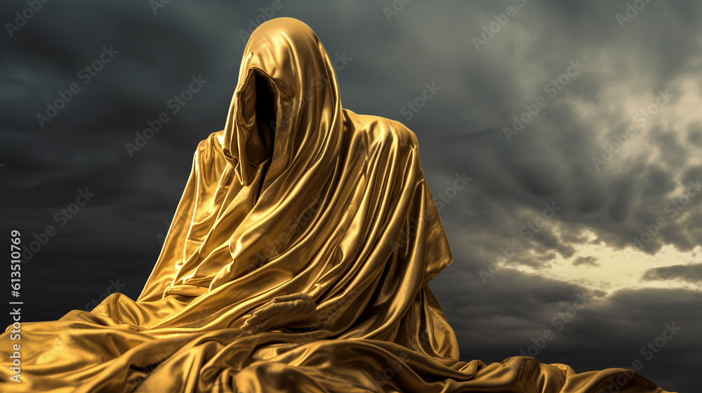 AI-Generated illustration of the statue wrapped in a golden veil. A ...