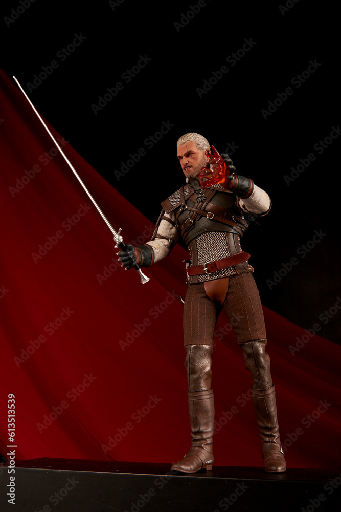 Udachnyy, Russia - June 15, 2023: The action figure of Geralt of Rivia ...