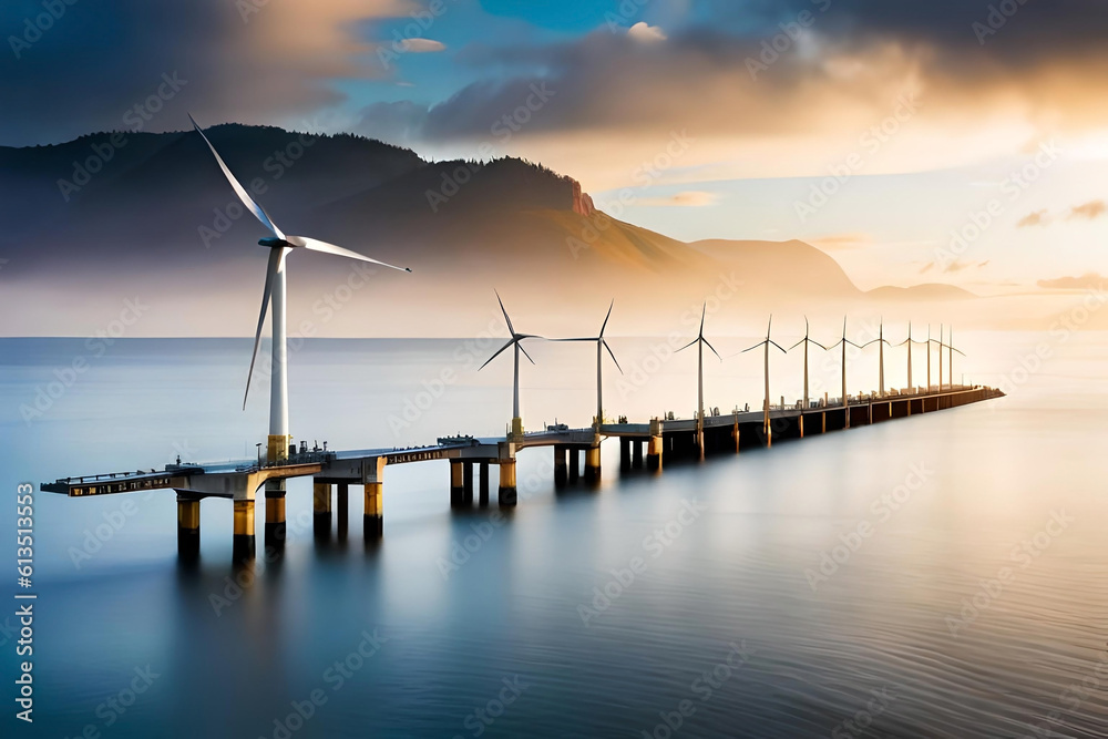 Foto de a tidal energy farm with turbines capturing the power of ocean ...