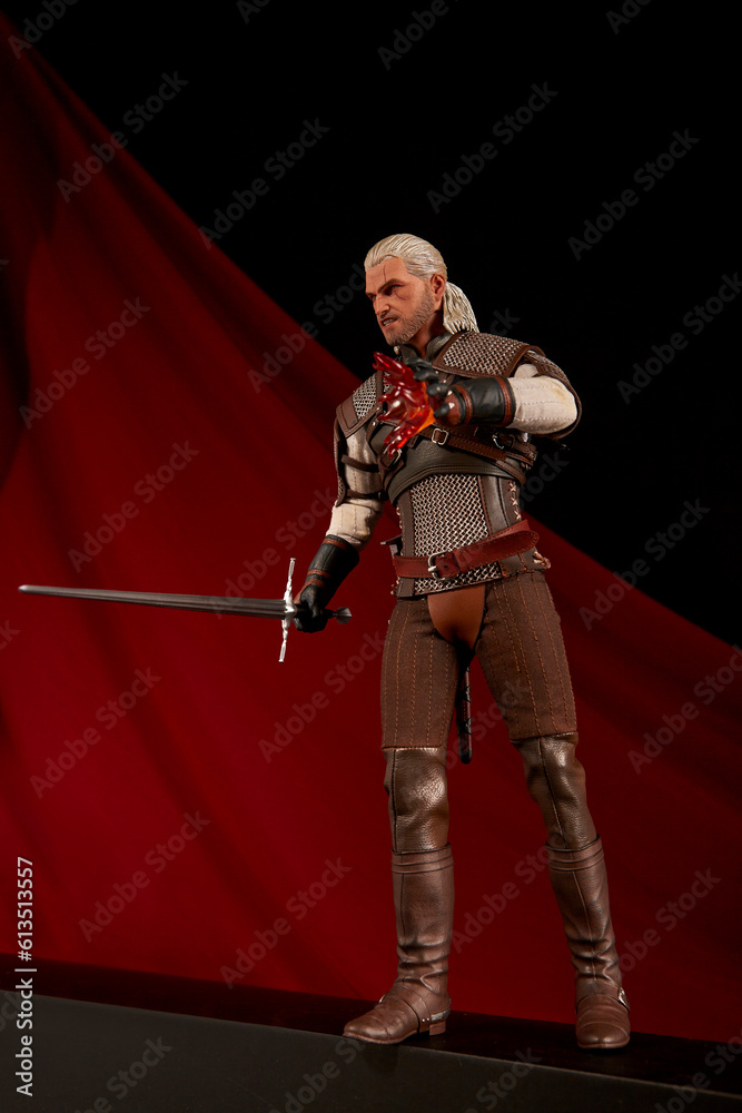Udachnyy, Russia - June 15, 2023: The action figure of Geralt of Rivia ...