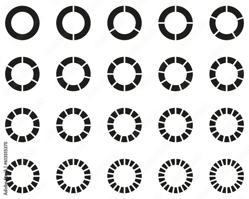 Chart segments collection. Sections and slices pack. Wheel diagrams set ...