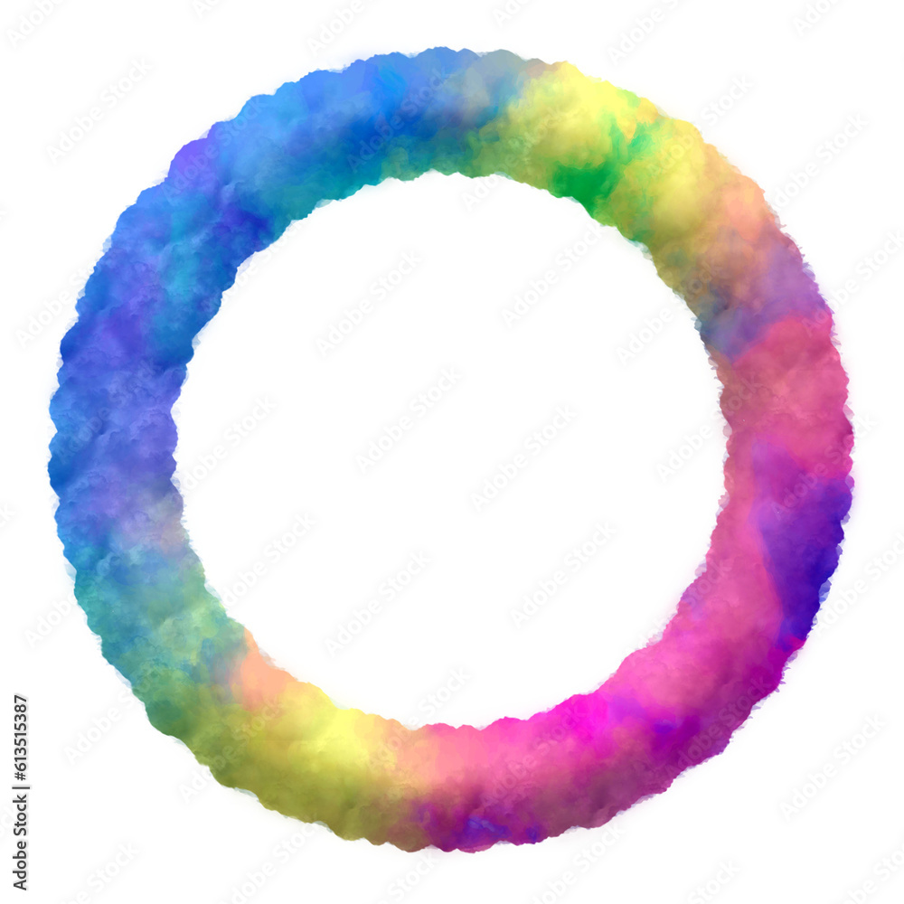 Colorful fluffy cloud round frame, circle wreath. This is a part of a ...