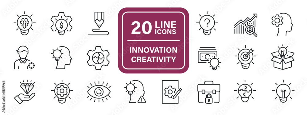 Innovation, creativity line icons. Editable stroke. For website ...