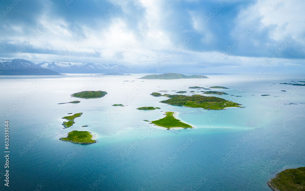 Norwegian sea aerial view over Sommarøy arctic beach, Norway. Day in ...