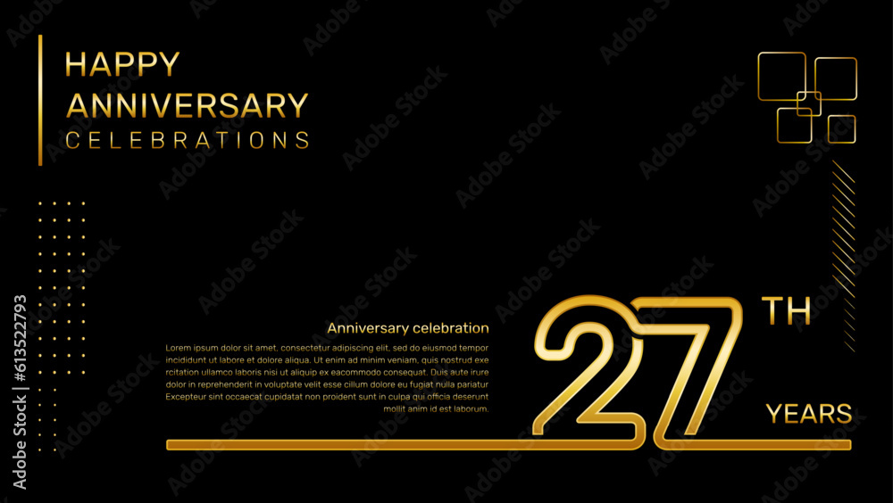 27 year anniversary template with gold color number and text, vector ...