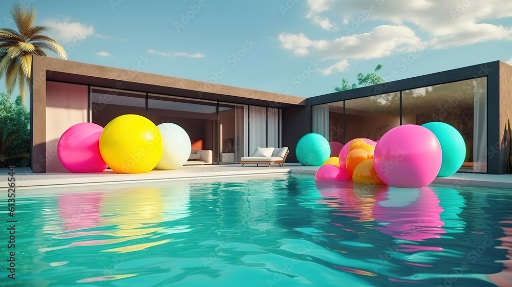 Swimming pool in tropical garden pool villa feature floating balloon ...