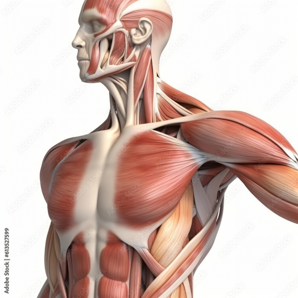 3D illustration Original human close up Chest Arm Muscles (Biceps ...