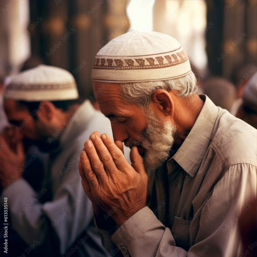 moslim people praying in a temple, generative ai Stock Illustration ...