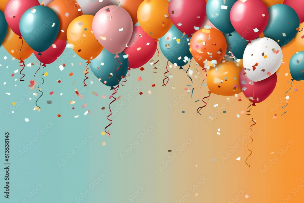 Birthday background with balloons and confetti birthday card or ...
