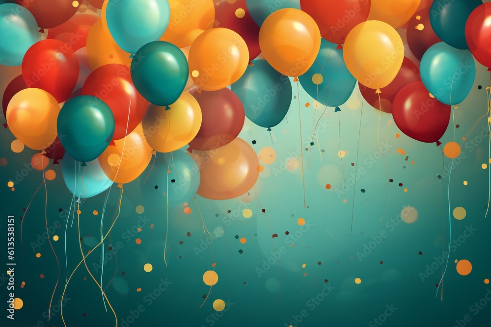 Birthday background with balloons and confetti birthday card or ...