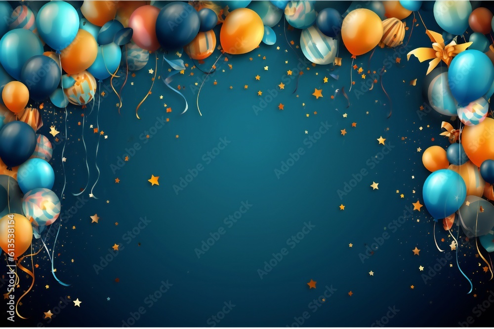 Birthday background with balloons and confetti birthday card or ...