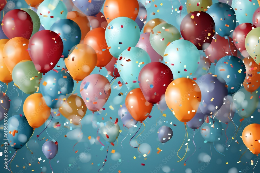 Birthday background with balloons and confetti birthday card or ...