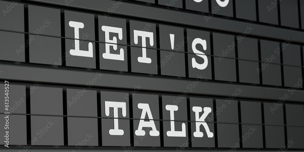 Let's talk. Black timetable display with the text, good news in white ...