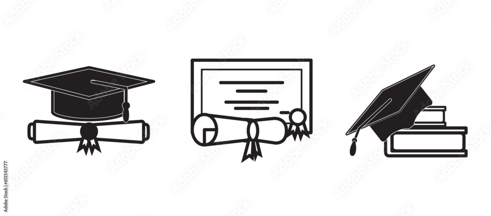 Graduation icon Vector Education, academic degree. Signs, outline ...