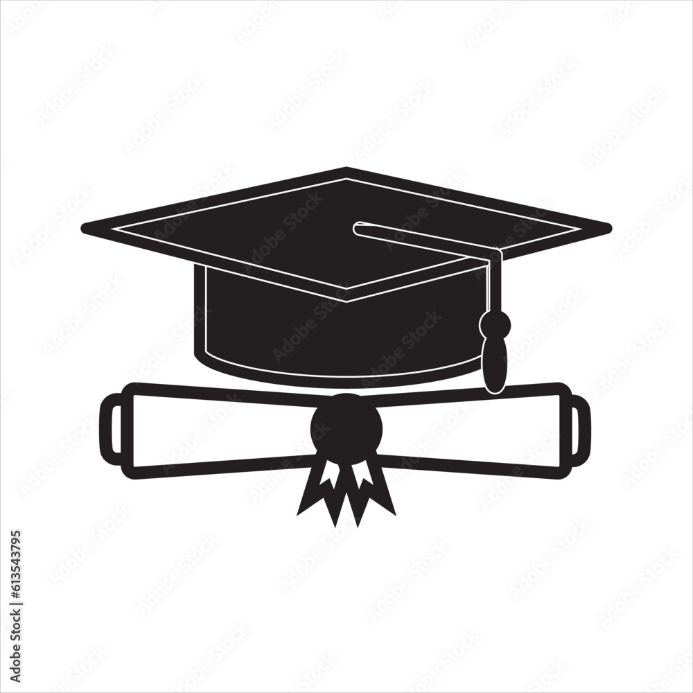 Graduation caps and symbols icon vector Education, academic degree ...