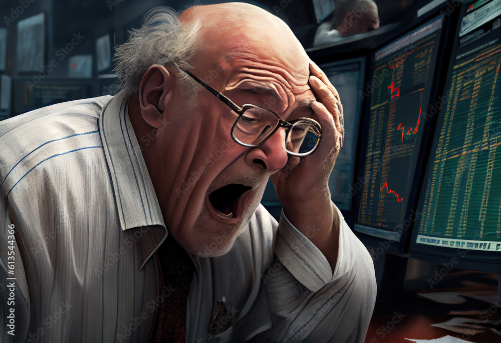 Old Man Panicking Over Stock Market Crash Loss on Wallstreet Crisis ...