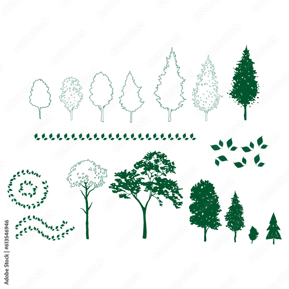 Flat trees set, Tree icons are set in a modern flat style ...