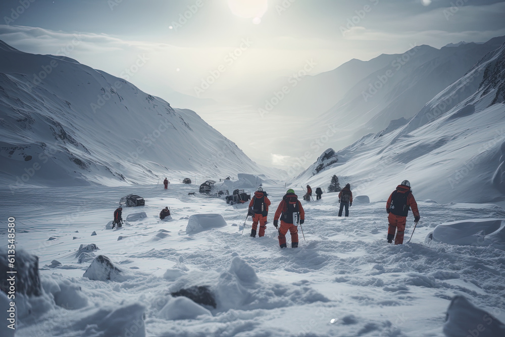 In the Face of Danger. Rescue team navigates through a treacherous ...