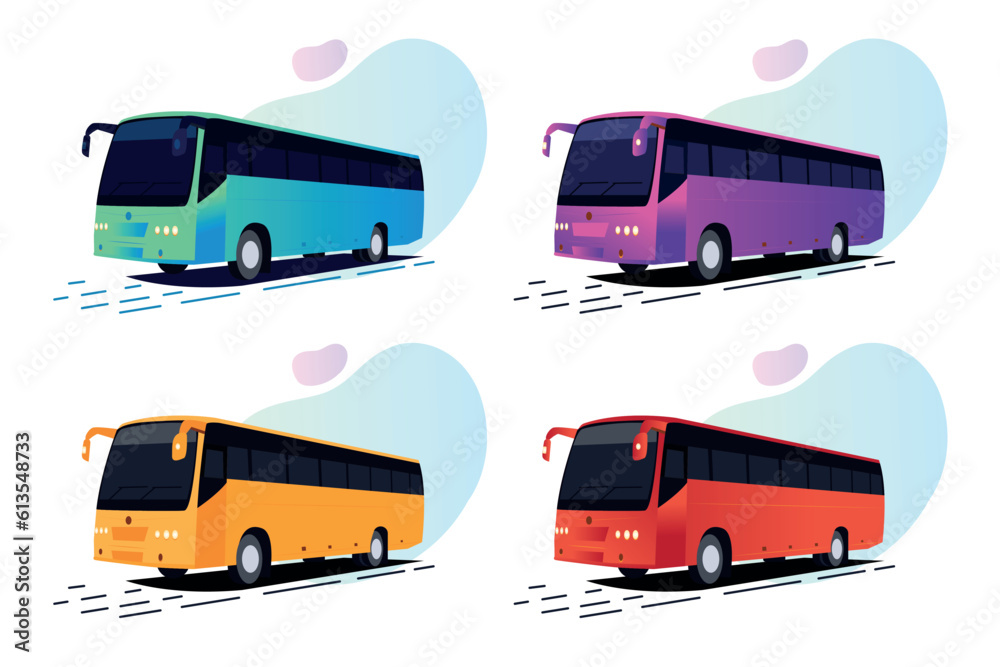 Illustration of Colorful Buses with different colors. Stock Vector ...