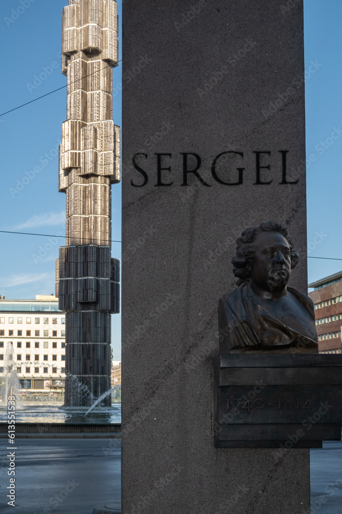 Stockholm, Sweden A statue of sculptor Johan Tobias Sergel who lends ...