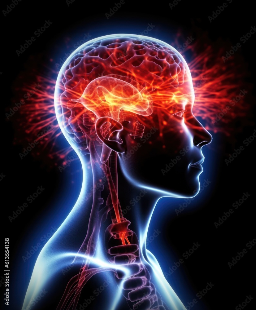 Humanoid Head Scan Illuminated Thoughts Brain Activity AI-Generated ...