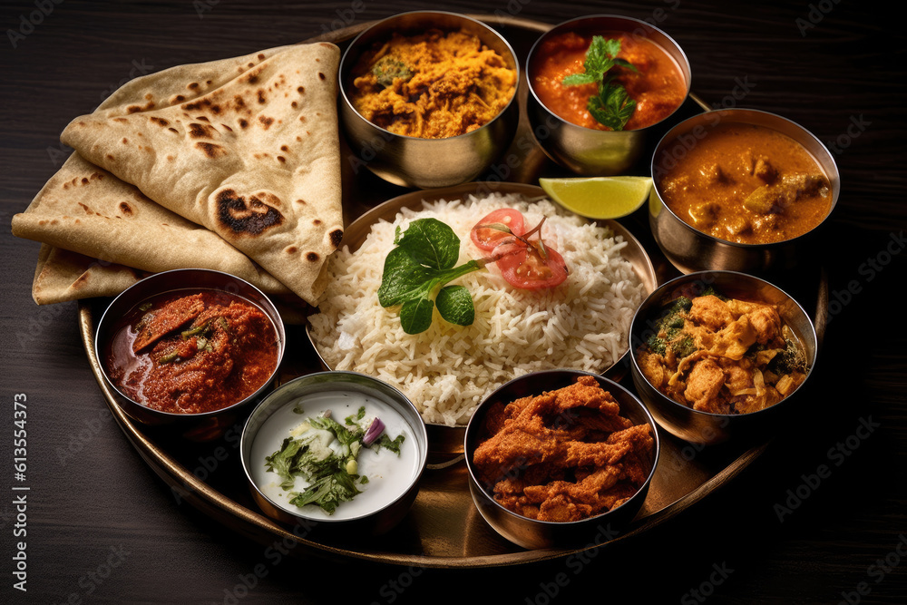 Typical curry set meal of meals south India with Chicken Tandoori ...