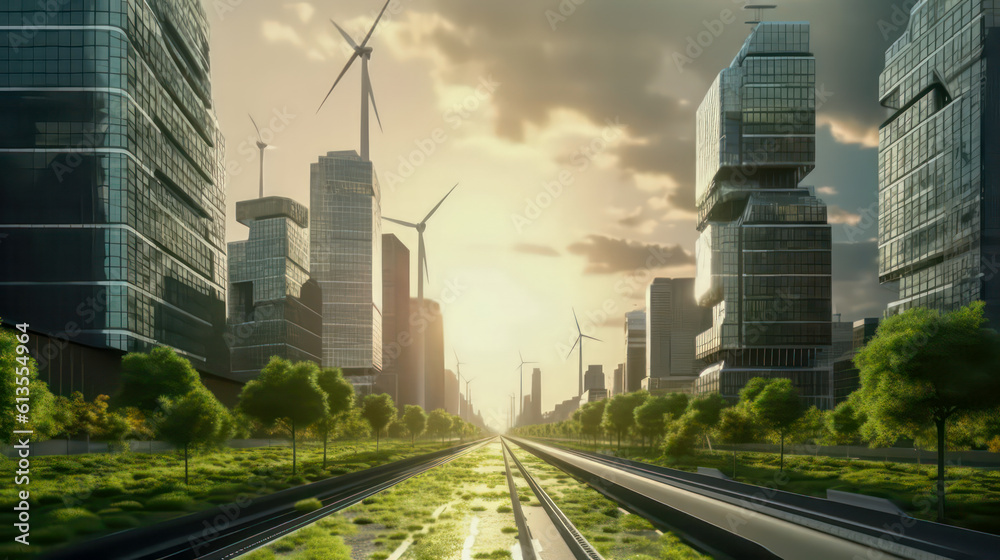 A futuristic and eco-friendly city in the year 2070, full of modern ...