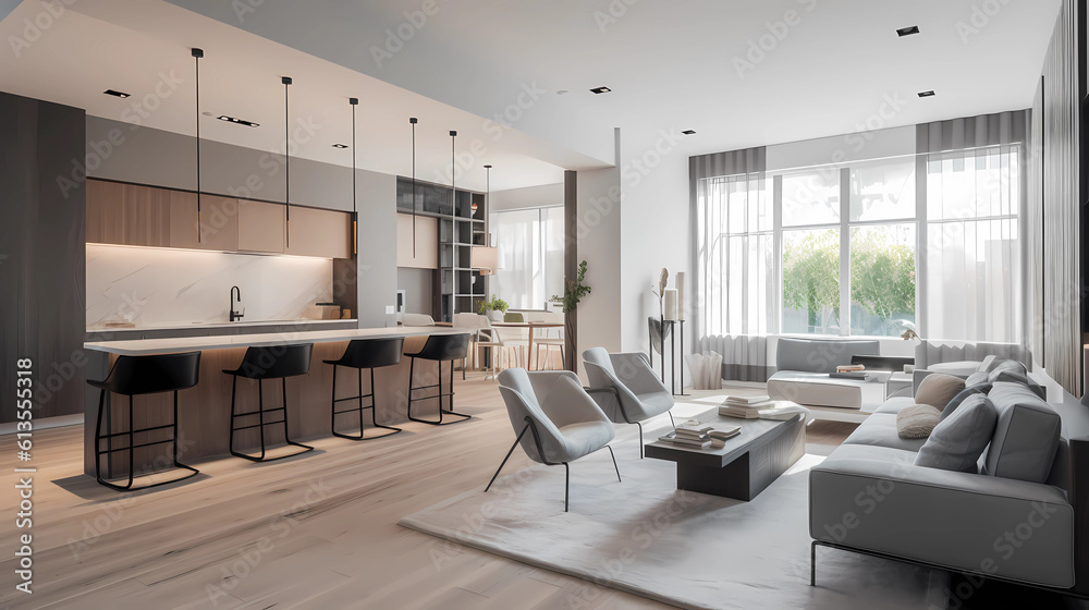 A modern minimalist home interior design with clean lines, sleek ...
