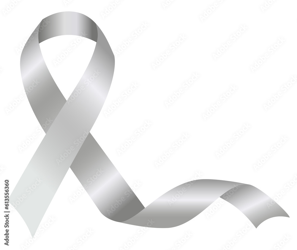 Silver awareness ribbon used to represent many causes including brain ...