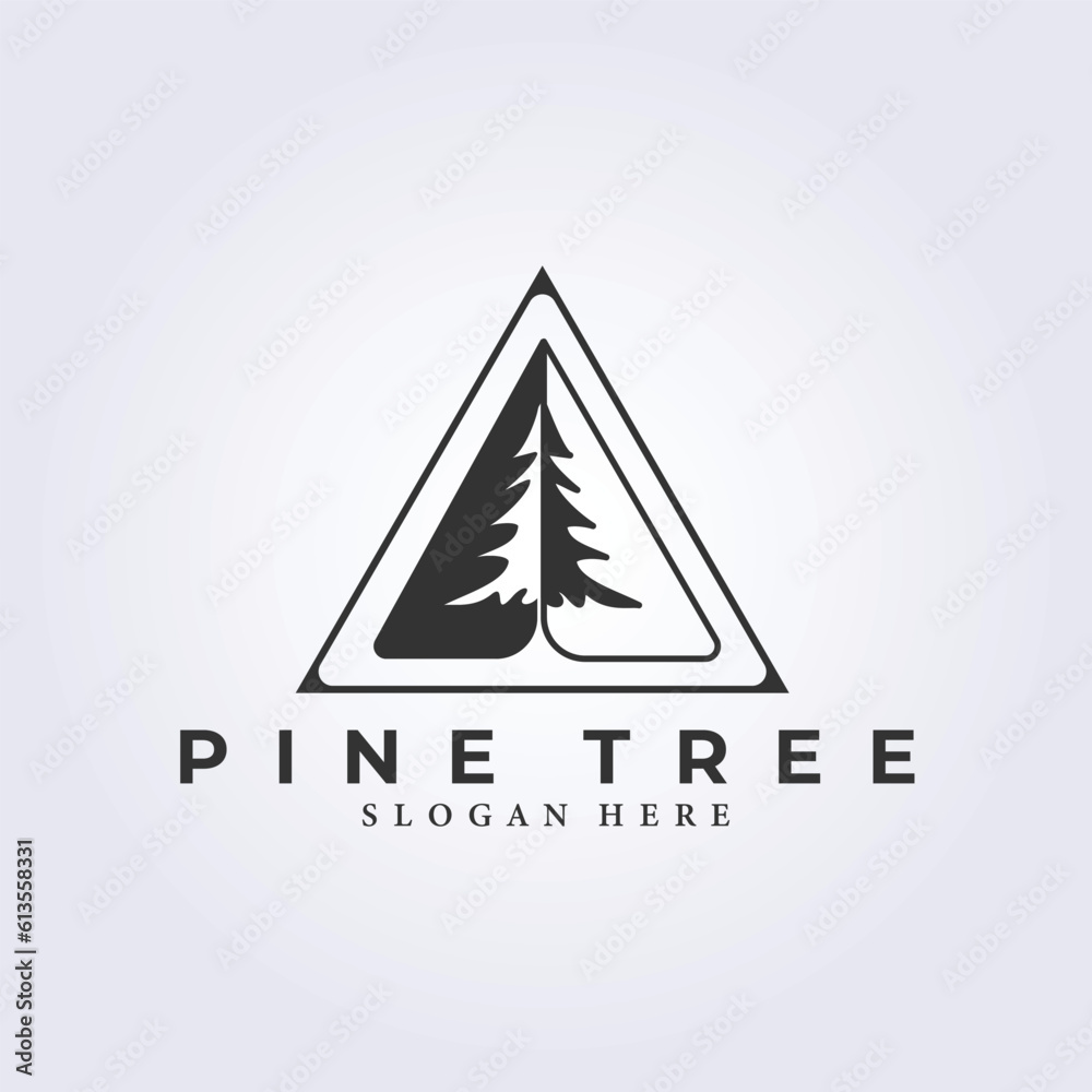 Simple emblem logo badge vintage nature pine tree line art vector ...