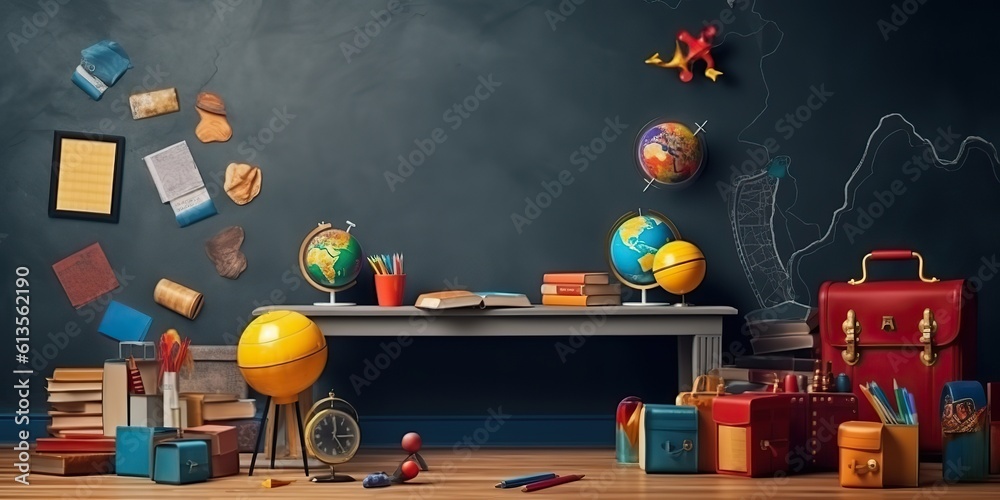 AI Generated. AI Generative. Back to school mockup. Blackboard and ...