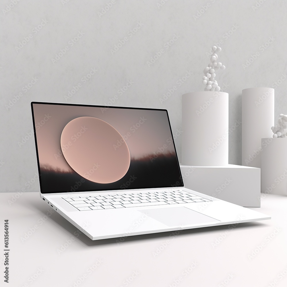 Minimal mockup of a modern working table setup with computer lap top ...