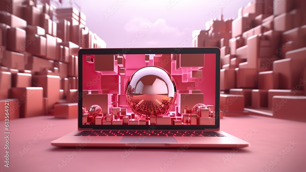 Minimal mockup of a modern working table setup with computer lap top ...