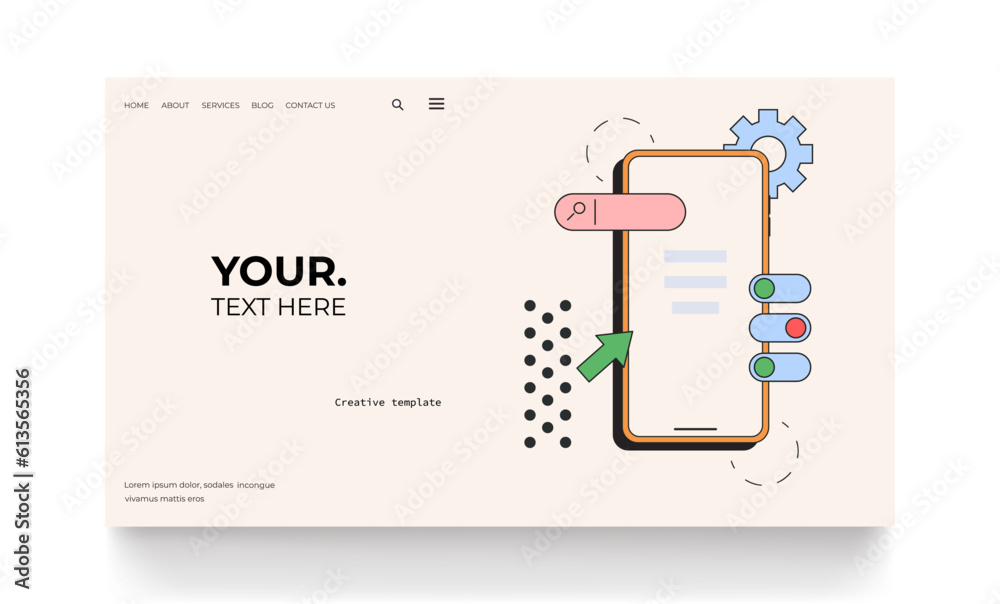 Ui Ux design landing page in retro style. Vector illustration Stock ...
