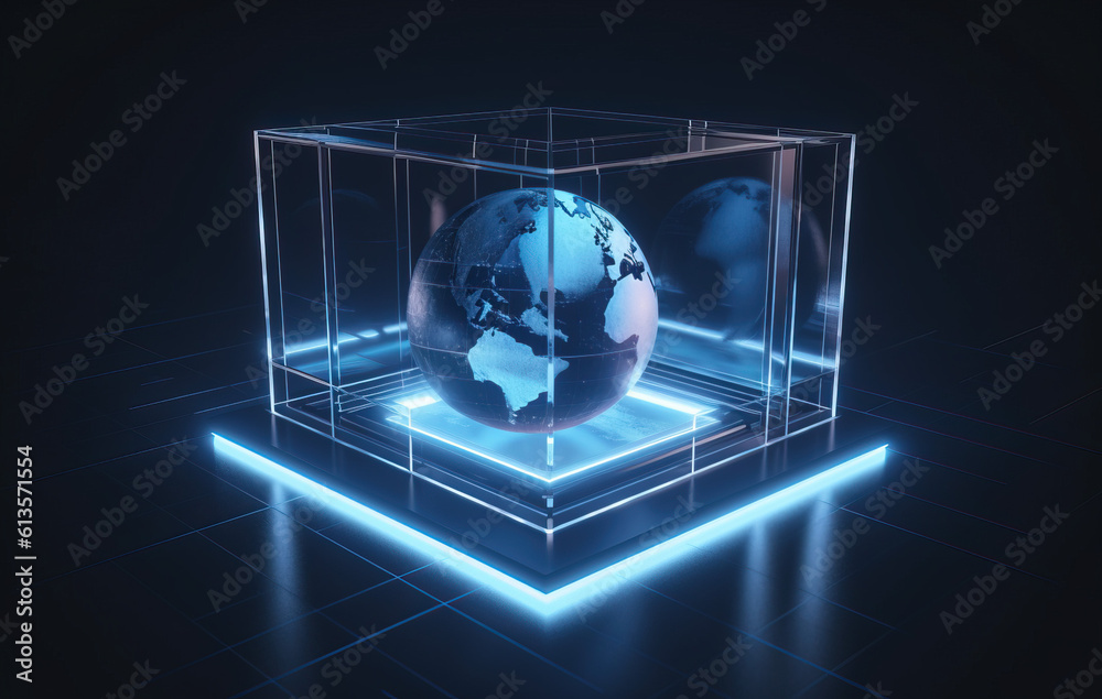 Planet earth encased in a crystal box. Environment concept created with ...
