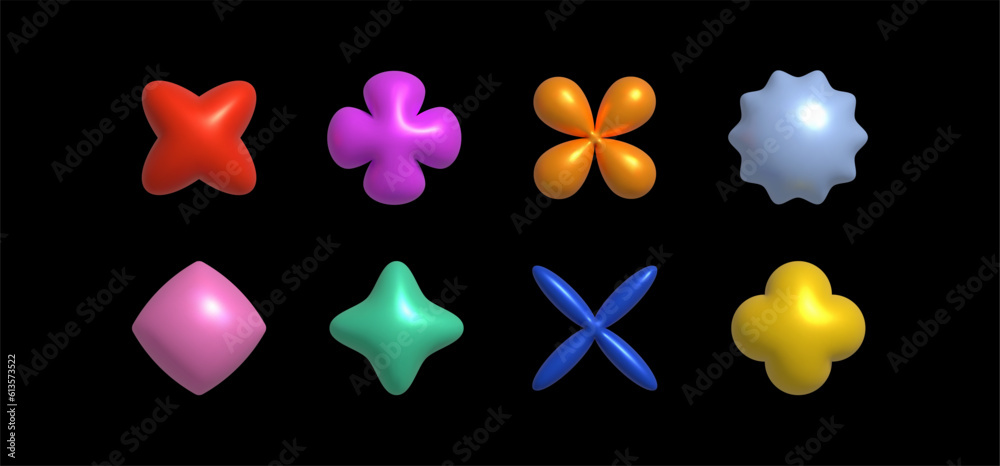 Collection of isolated realistic 3D abstract shapes in cartoon plastic style. Inflated 3D ...