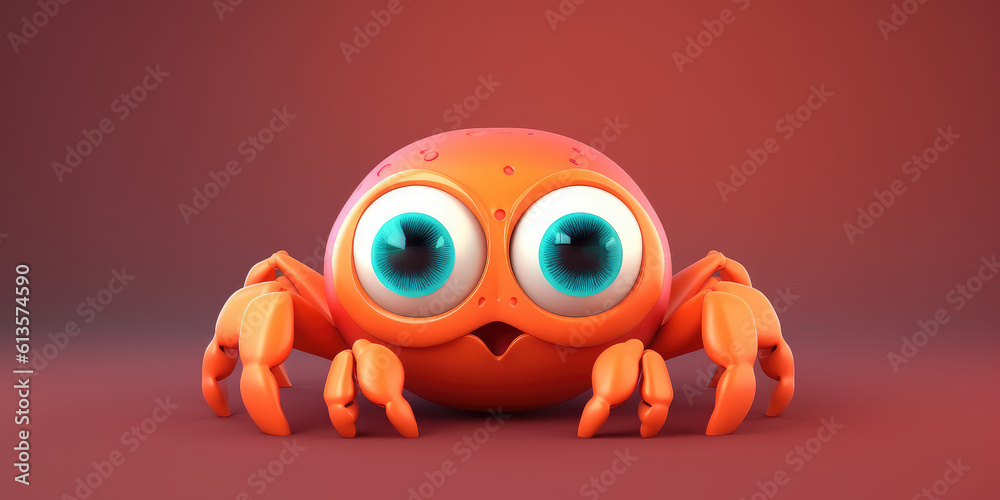 Cute red crab cartoon 3d character. Pretty crab mascot with big eyes ...