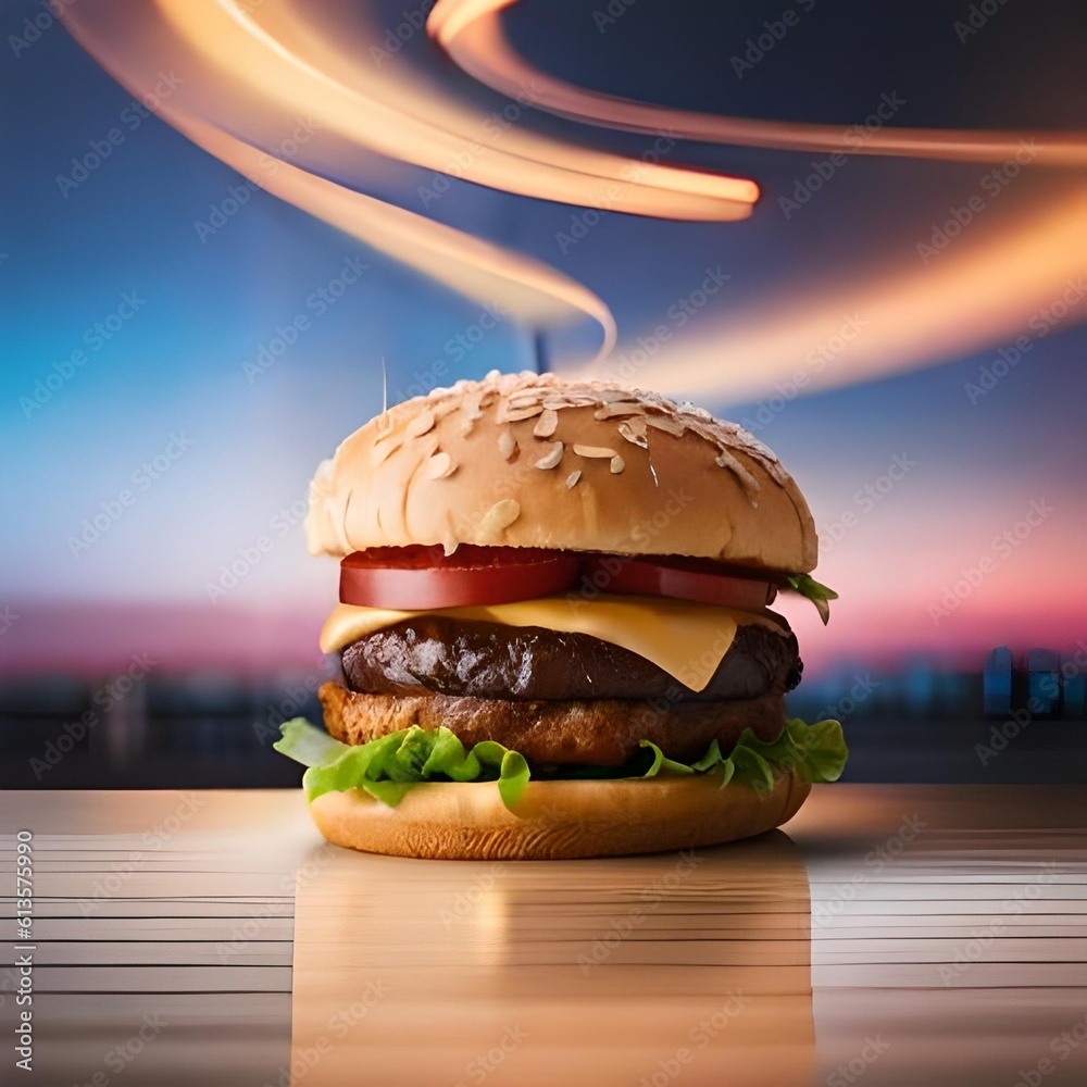 Burger on plain and colored background style, fast food object, great ...