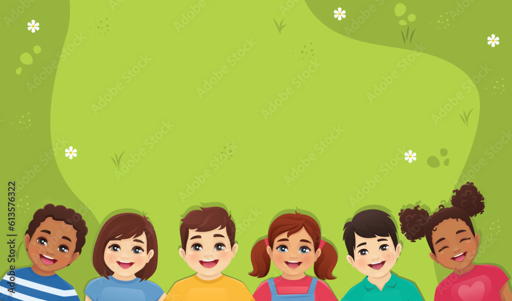 Multiethnic friends. Different kids boys and girls lying on grass ...