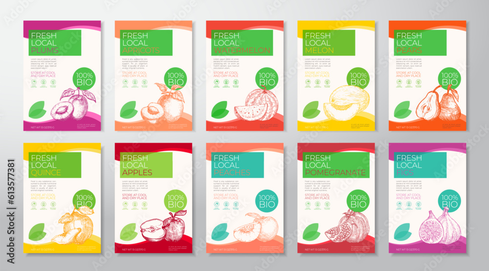 Fresh Local Fruits Label Templates Collection. Abstract Vector ...