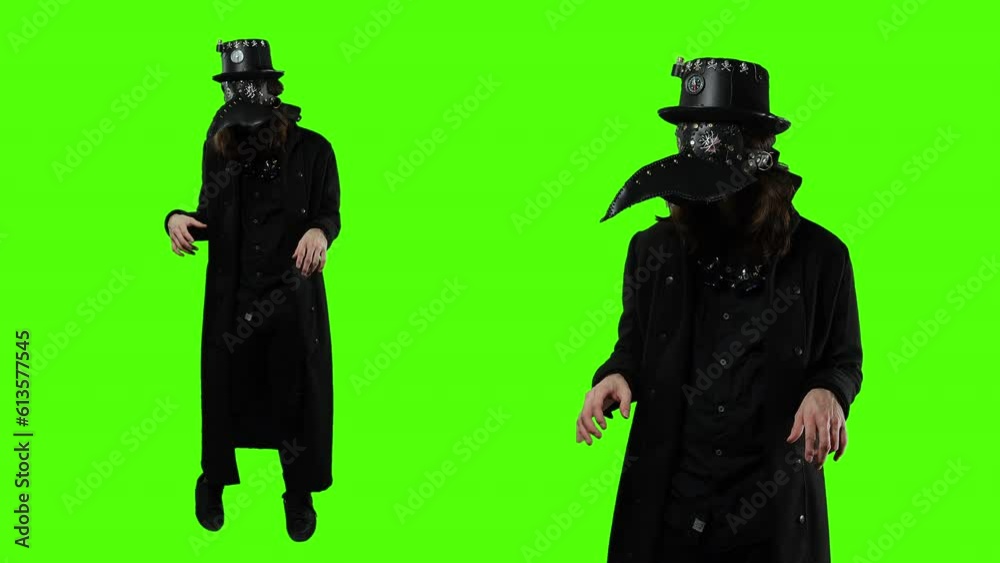 Weird Masked Male Figure Costume Psycho Medium Large Shot Green Screen ...