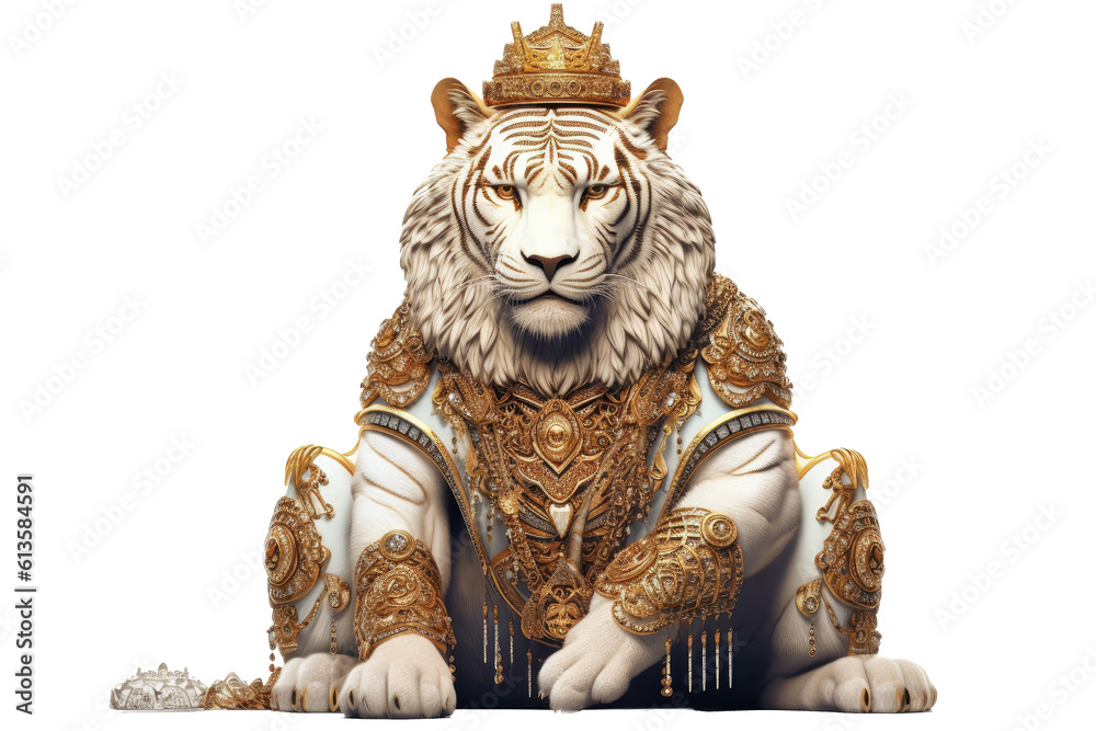 The Royal King Tiger gracefulness with luxury dress costume. Close up ...