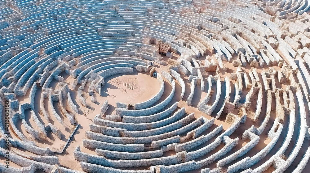 a labyrinth complete made out of stone in an ancient greek world ...