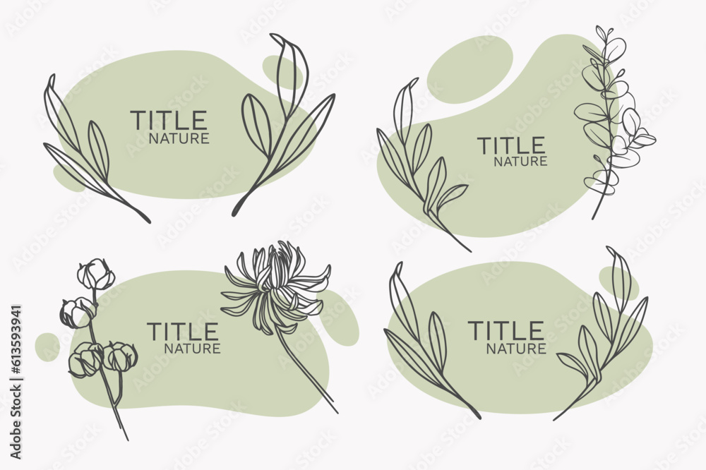 Summer floral set title nature design. Hand drawn vector design ...