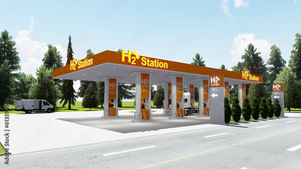 Hydrogen fuel car charging station white color visual concept design ...