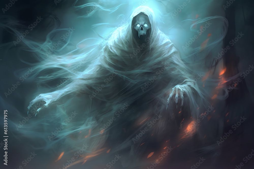 scary sinister ghost, on a creepy background, halloween. ai generative ...